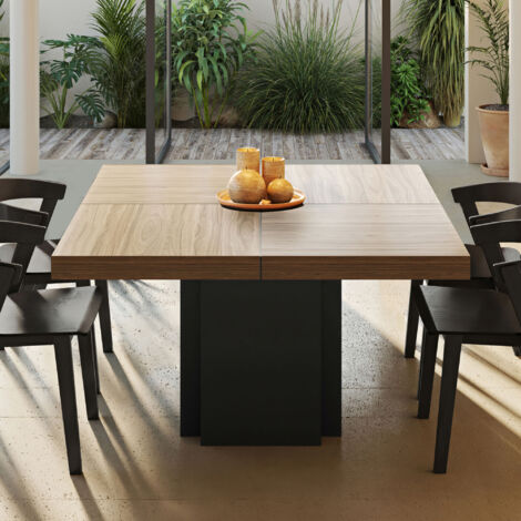 Table à manger carrée 130 cm décor noyer et noir - DINNY