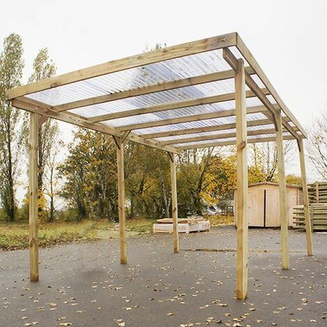 Carport autoportant en bois traité autoclave et toit en PVC 3x5m 15 m²
