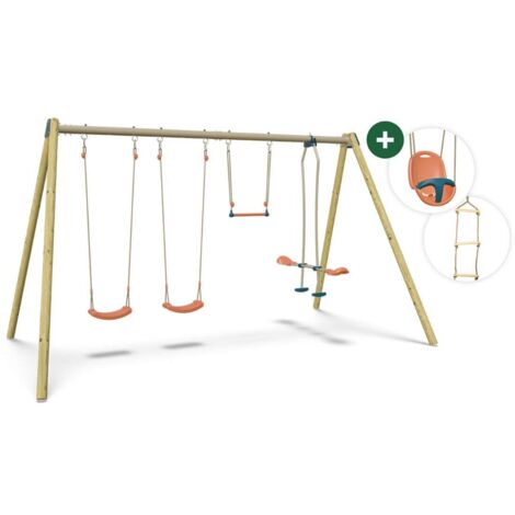 Portique 2,30 m, trapèze, face-à-face, siège bébé, échelle de corde