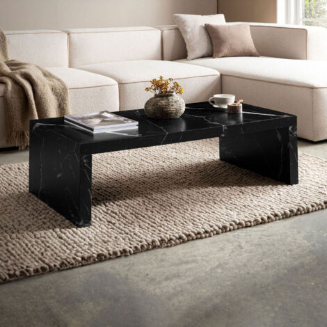 Table basse rectangle 110x55x35 cm effet marbre noir - EKLEA