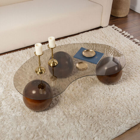 Table basse design 120x70x30cm verre fumé bronze et pieds marron - ZAO