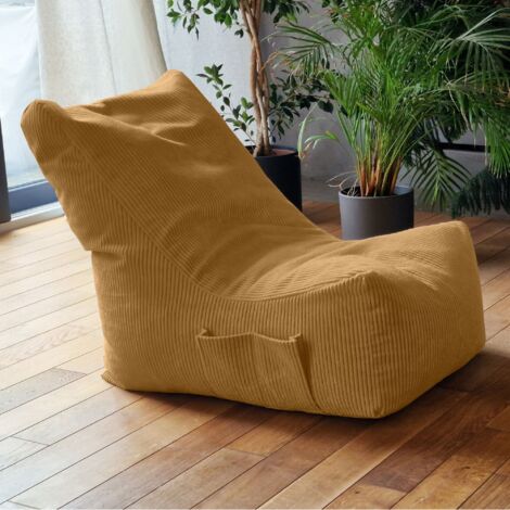 Pouf relax 76x97x90 cm en velours côtelé moutarde