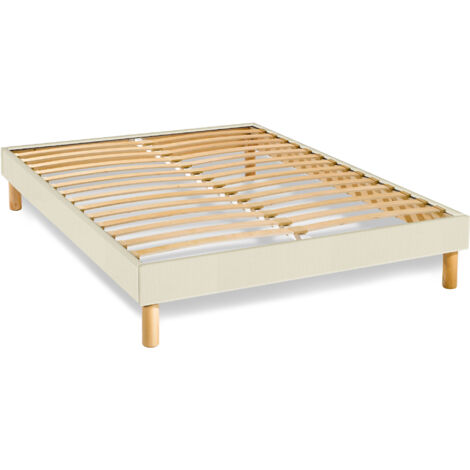Sommier en Kit 14 lattes nues, coutil tissu coton 160x200cm, coloris écru