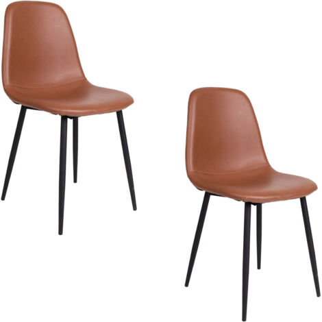 Lot de 2 chaises repas en PU marron - DOLVA