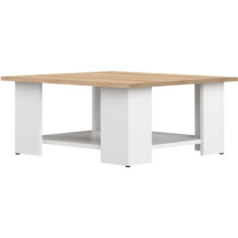 Table basse 67x67x31 cm blanc et plateau naturel - MODERN