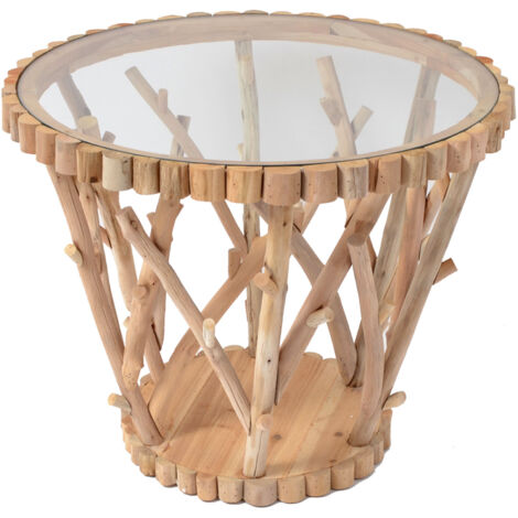 Table d'appoint ronde 74x58 cm en verre et branches - BRAKY