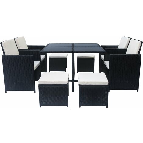 Salon de jardin résine tressée Alina - 8 assises - Noir