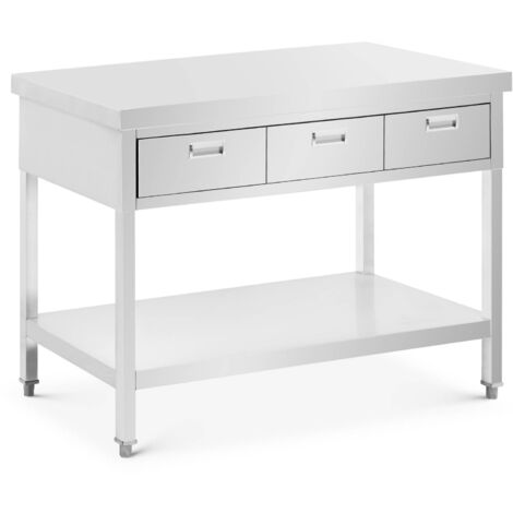 Table de travail en inox 120 x 60 cm 436 kg 3 tiroirs Plan de travail ...
