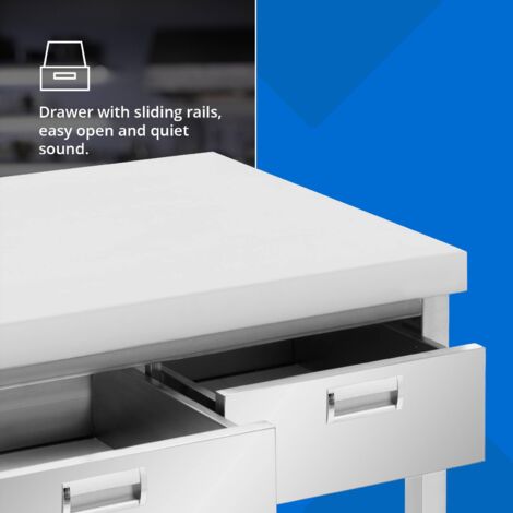 Table de travail en inox 120 x 60 cm 436 kg 3 tiroirs Plan de travail ...