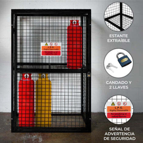 Jaula Metálica Plegable para Cilindros de Gas 184x116x57cm con Estante ...