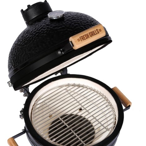Horno Barbacoa Kamado de 16”/ 40.6cm FRESH GRILLS Cerámica Negro / Acero Inoxidable Termómetro ...