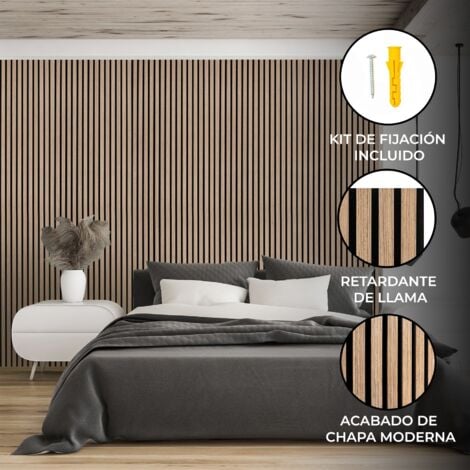 Paneles Acústicos de pared x2 Color Nogal Claro 240x60cm Diseño absorbe ...