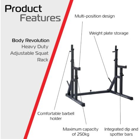 Rack de Sentadillas Ajustable Body Revolution – 250 kg, barras de ...