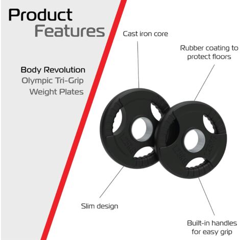 Body Revolution 2x2.5kg y 2x5kg Discos Olímpicos Tri-Grip 15kg - Hierro ...