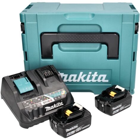 Makita Power Source Kit 18 V con - 2x Baterías BL 1860 B 6,0 Ah (2x 197422-4) + Cargador rápido ...