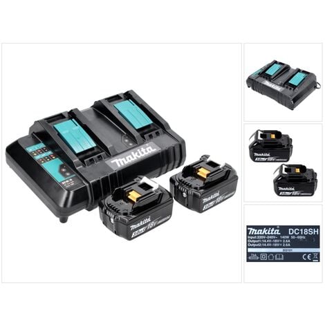 Makita Power Source Kit 18 V con 2x BL 1830 B 3.0 Ah batería ( 197599-5 ) + DC 18 SH cargador ...