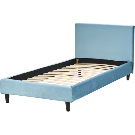 Bett mit Lattenrost Samtstoff FITOU 90 x 200 cm Hellblau