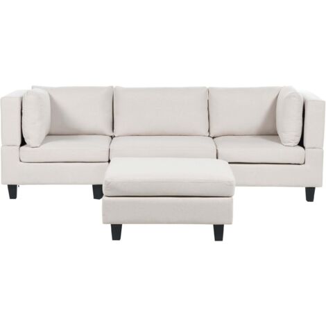 Modulsofa 3-Sitzer UNSTAD Stoff Hellbeige mit Ottomane