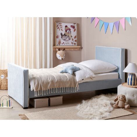 Bett mit Lattenrost Samtstoff TEENIE 90 x 200 cm Hellblau