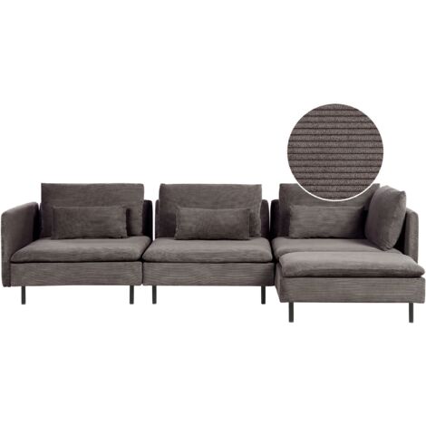 3-Sitzer Ecksofa Dunkelbraun Stoffbezug Cord Modular mit Chaiselongue ...