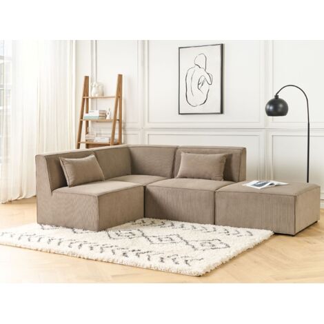 Modul Ecksofa 3-Sitzer LEMVIG Cord Taupe mit Ottomane rechtsseitig