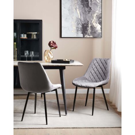 Esszimmerstuhl 2er Set MARIBEL Samtstoff Grau
