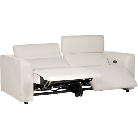 2 Sitzer Sofa Hellbeige Stoffbezug mit USB Anschluss FuBteil und Kopfteil Elektrisch Verstellbar Modern Wohnzimmer Polstersofa