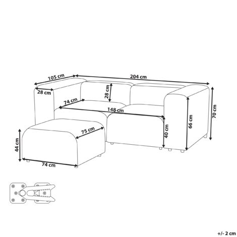 Modulsofa 2-Sitzer FALSTERBO Samtstoff Beige mit Ottomane
