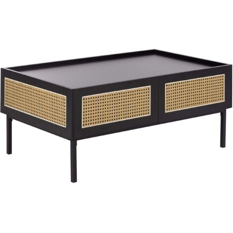 Couchtisch CULLEN Rattan Schwarz mit Stauraum