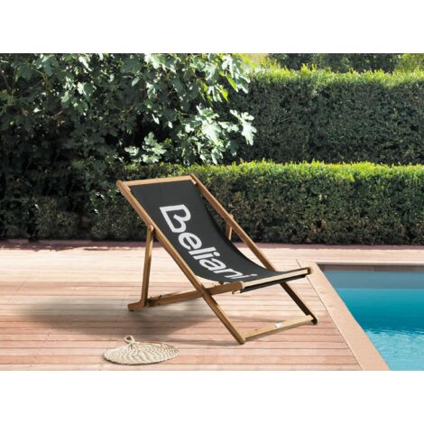 Liegestuhl Hellbraun Akazienholz mit Schwarzer Stoff-Bespannung Beliani ...