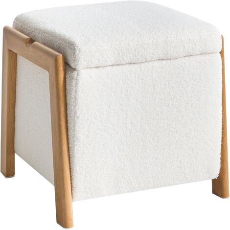 Pouf mit Stauraum EDLAND Bouclé 45 cm 43 cm Weiß