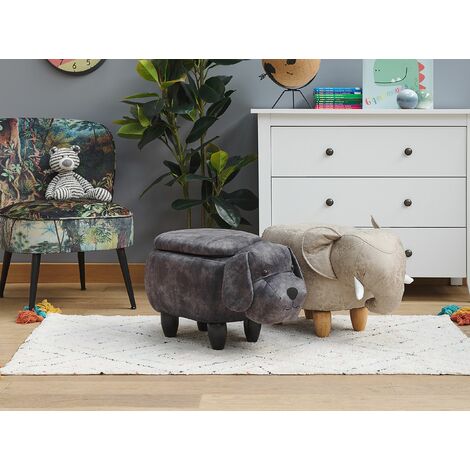 Hocker für Kinder Holz Samtstoff Dunkelgrau Hund-Form mit Stauraum ...