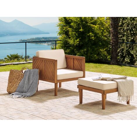 Outdoor Ottomane Hellbraun Akazienholz Quadratisch mit Auflage Beige ...
