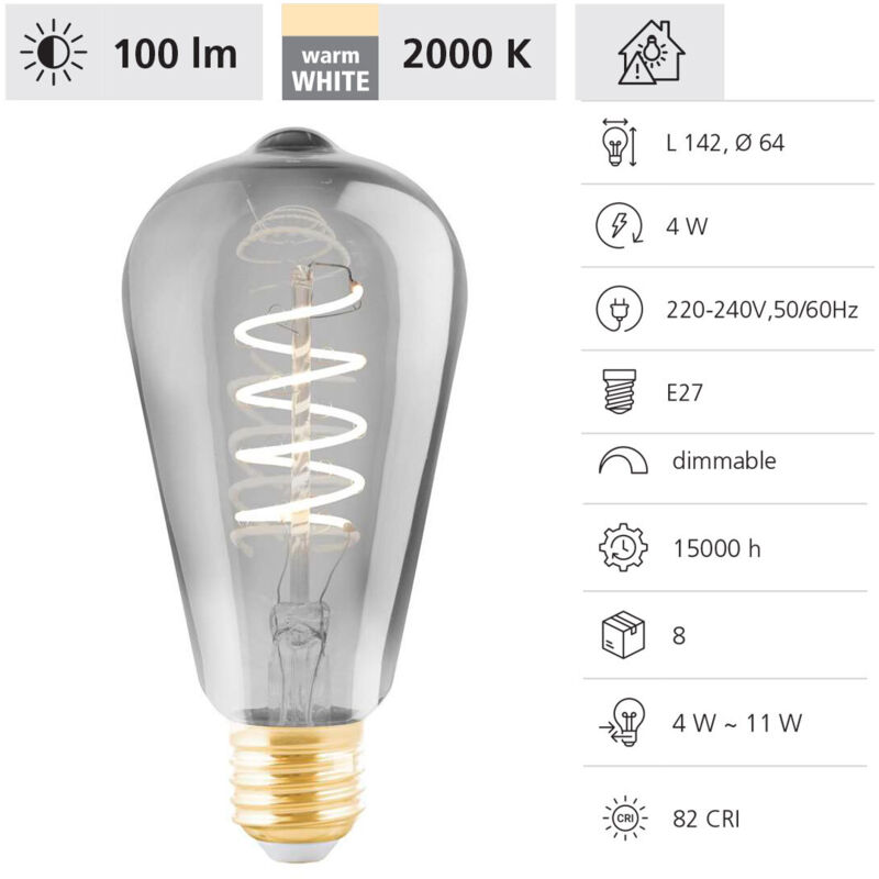 Eglo LED Leuchtmittel Edison ST64 E27 4W rauch LED Leuchtmittel