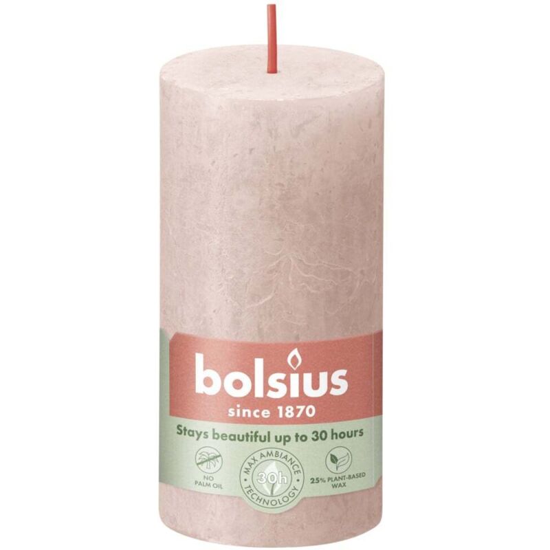Bolsius Rustik Stumpenkerze nebeliges Rosa, Höhe 10 cm, Ø 5 cm Stumpen ...