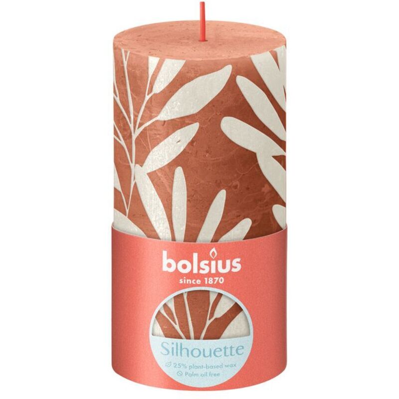 Bolsius Rustik Stumpenkerze Silhouette Rostiges Rosa + Salbei 13 cm