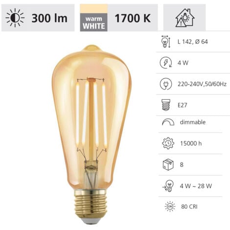 Eglo LED Leuchtmittel Edison ST64 E27 4W amber 1700K Leuchtmittel