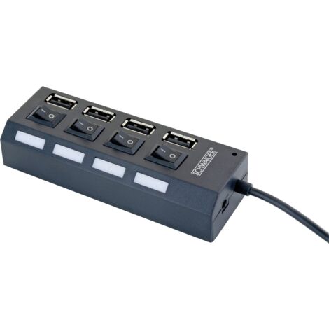 Schwaiger USB 2.0 HUB 4x USB A Buchse, schwarz, einzeln schaltbar ...