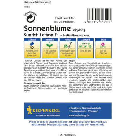 Kiepenkerl Sonnenblume Sunrich Lemon Helianthus annuus, Inhalt ca. 25 ...