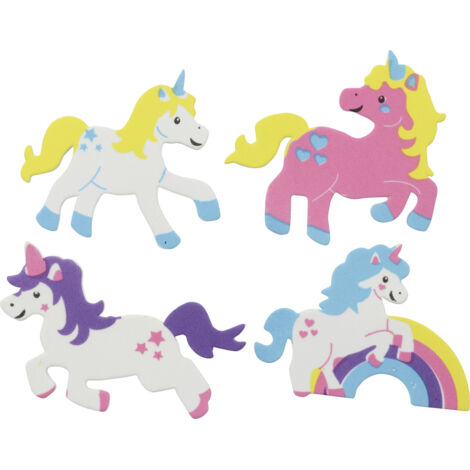 Glorex Moosgummi Sticker Einhorn selbstklebend , 28 Stück Bastelmaterial