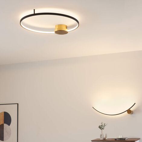 Plafonnier noir et laiton cercle LED dimmable 60 cm - Alisa