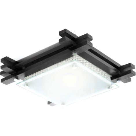 Plafonnier bois verre satiné salon chambre éclairage design spots anguleux