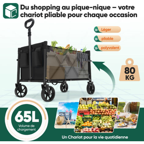 Sekey Chariot pliable 4 roues – charge 80 kg – Noir