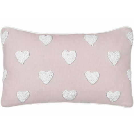Cuscino in cotone ricamato con motivo a cuoricini rosa 30 x 50 cm Gazania