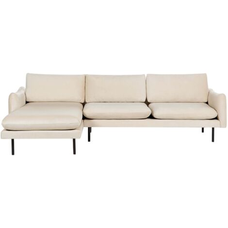 Divano angolare moderno in velluto beige chiaro con gambe nere a 4 ...