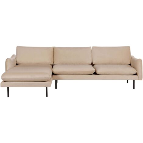 Divano angolare moderno in velluto beige con gambe nere a 4 posti lato ...