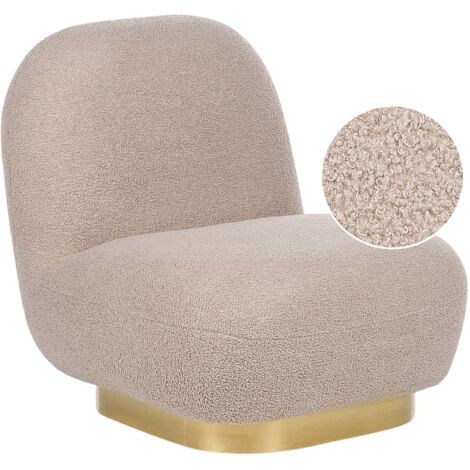 Poltrona beige in tessuto bouclé con base oro stile contemporaneo Loviisa