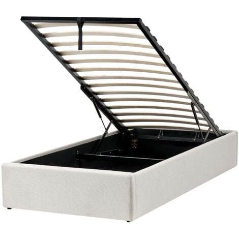 Letto singolo con contenitore in tessuto beige chiaro 90 x 200 cm Dinan