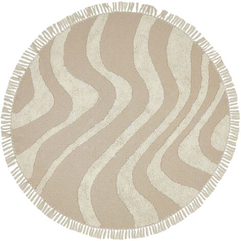 Tappeto rotondo in cotone moderno con frange ⌀ 140 cm Beige Artmak