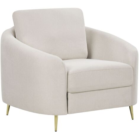 Poltrona in tessuto bouclè beige chiaro con gambe curve dorate e seduta ...